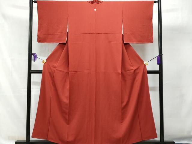 平和屋着物□上質な色無地 人物風景地紋 臙脂色 さが美扱い 正絹 逸品