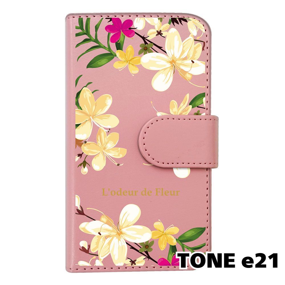 【新品未使用】 TONE e21 トーンe21 手帳型スマホ ケース 花柄 (手帳ピンク×プルメリア柄) ボタニカル フラワー おしゃれ カード収納 PUレザー flip2-tonee21 ...