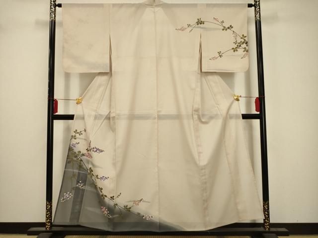 平和屋着物＊夏物 訪問着 絽 枝花文 銀彩 洗える着物 AAAY0594sx