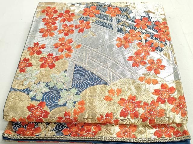 平和屋着物◎六通柄袋帯 唐織 七宝花文 銀糸 正絹 逸品 CAAX6767ou