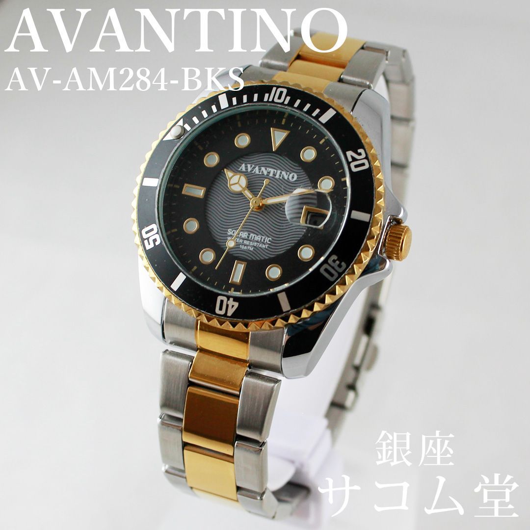 新品・未使用 】 AVANTINO アバンティーノ AV-AM284-BKT メンズ ソーラー 腕時計 ブラック 10気圧防水 日付表示 ...