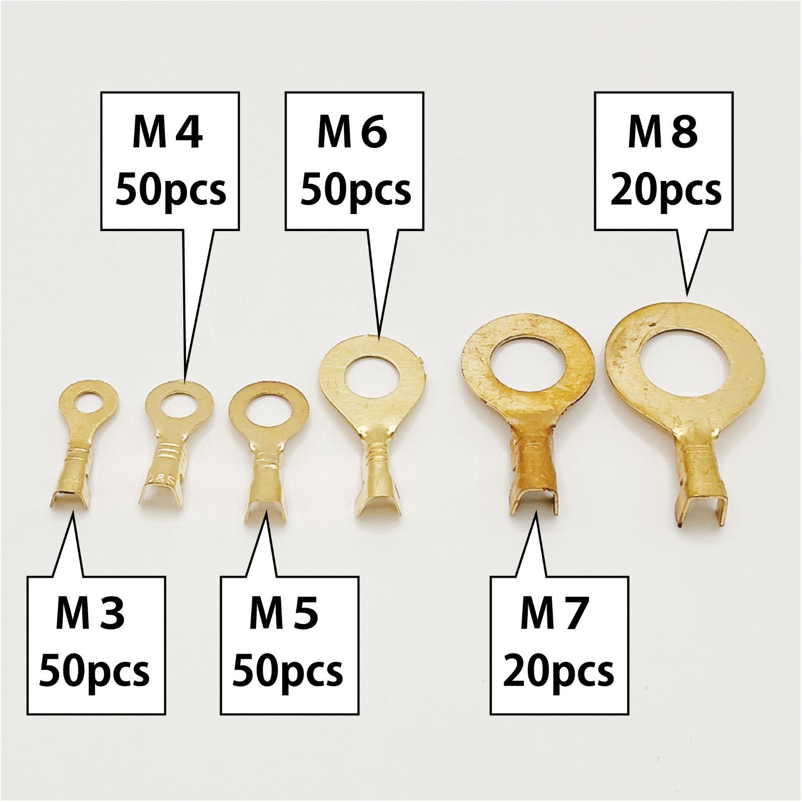 KeeYees 丸型端子240個セット M3 M4 M5 M6 M7 M8キットコネクタキット リングケーブルラグ 丸型端子 銅ラグ 圧着ケーブル ワイヤ端子 - メルカリ