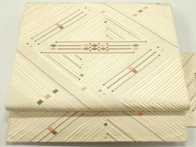 平和屋着物○本場筑前博多織 八寸名古屋帯 幾何学文様 薄卵色