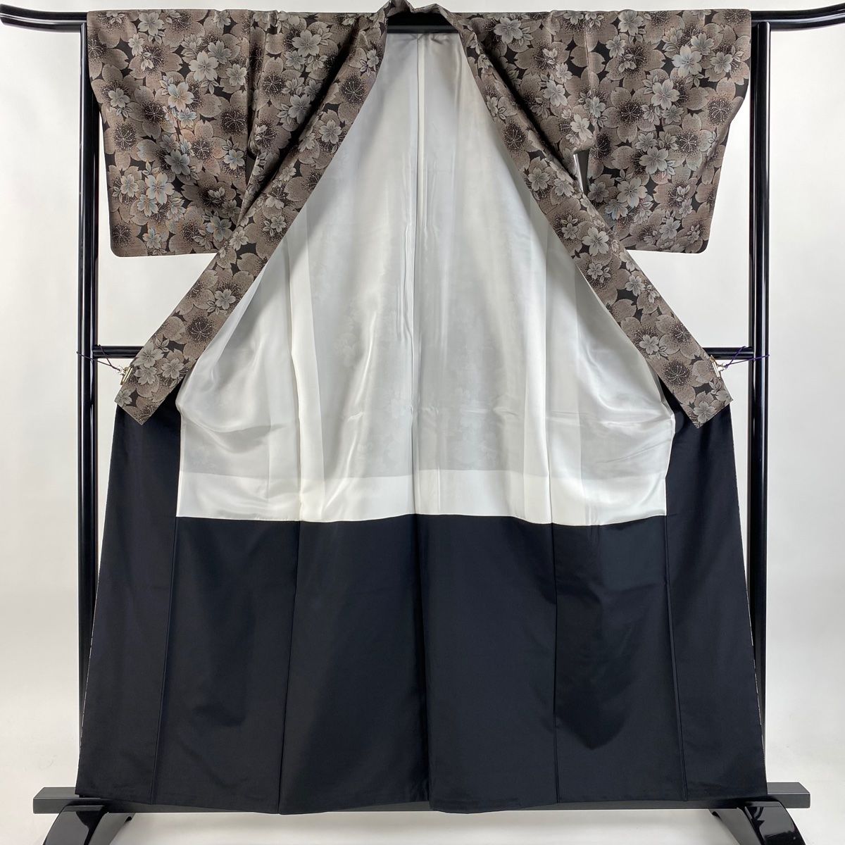 平和屋本店□極上 青山みとも お召 単衣 絣柄 黒地 逸品 DZAB0135kh5