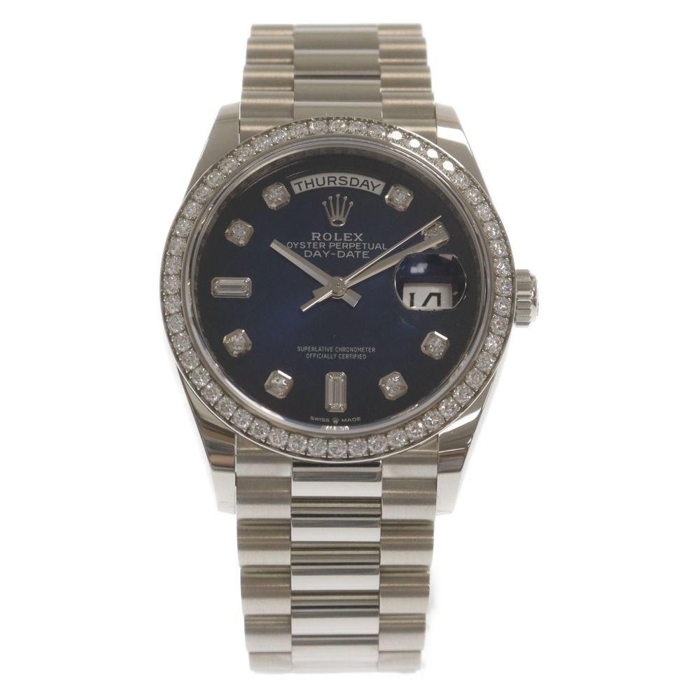 ROLEX (ロレックス) デイデイト 36 ブルーオンブレ 8PD 2PB ダイヤベゼル ホワイトゴールド 自動巻き腕時計 ホワイトゴールド ...