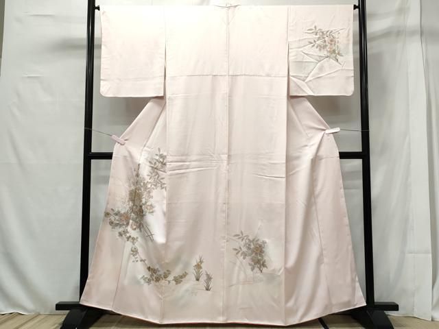 平和屋着物▽上質な紬 単衣 御所車草花文 正絹 逸品 CAAQ0005vf