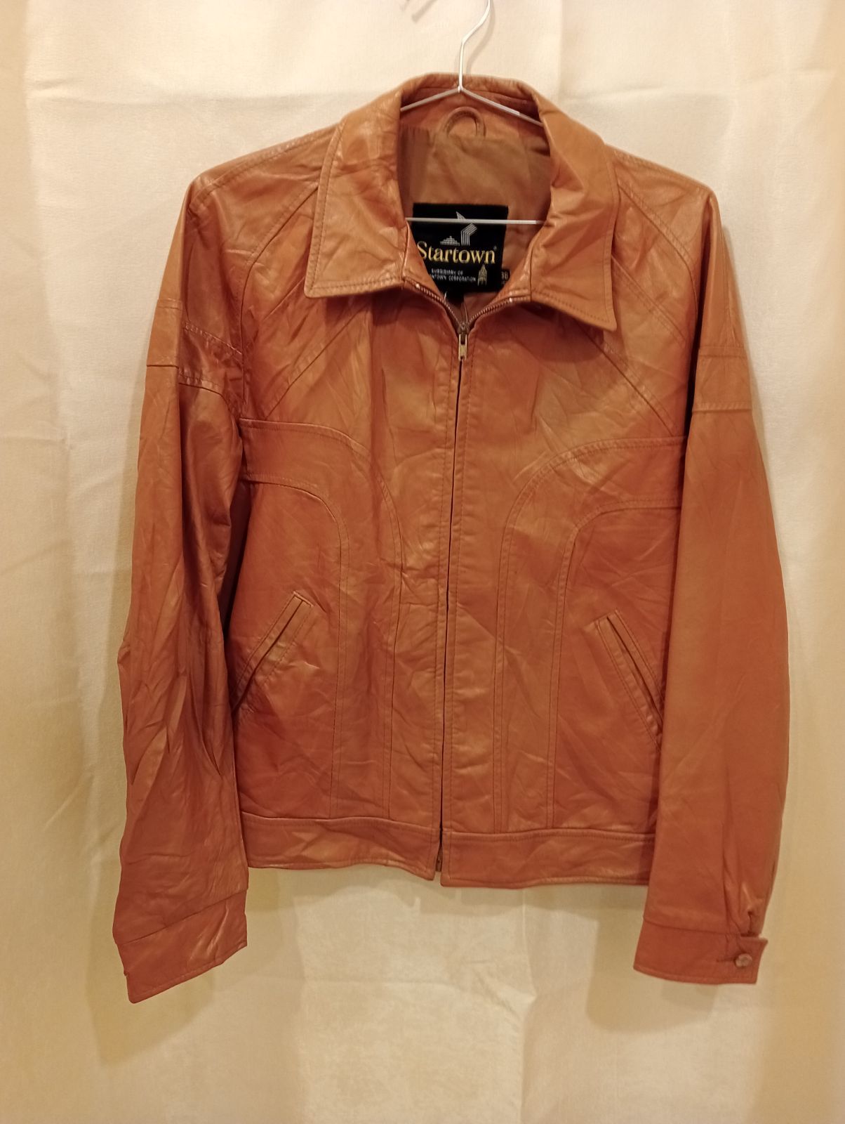 【USED/古着】Startown スタータウンレザージャケット USA製 38 メンズM ジップモデル ライトブラウン 革ジャン 茶 ...