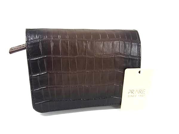 ■新品■未使用■ PRARE プレリー クロコダイル型押しレザー 二つ折り 財布 ウォレット 札入れ 小銭入れ ダークブラウン系 BK9574 □新品□未使用□ PRARE プレリー クロコダイル型押しレザー 二つ折り