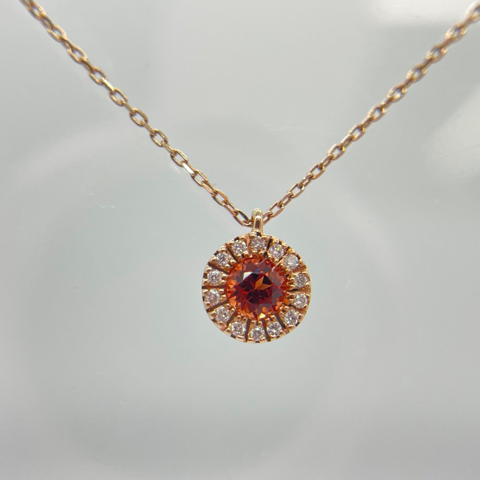 K10PG（ピンクゴールド）マンダリンガーネットダイヤモンドネックレス