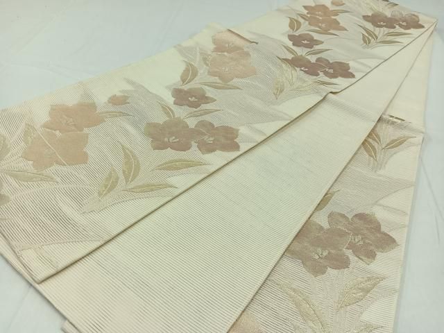 平和屋着物＊夏物 六通柄袋帯 草花文 金糸 正絹 逸品 未使用