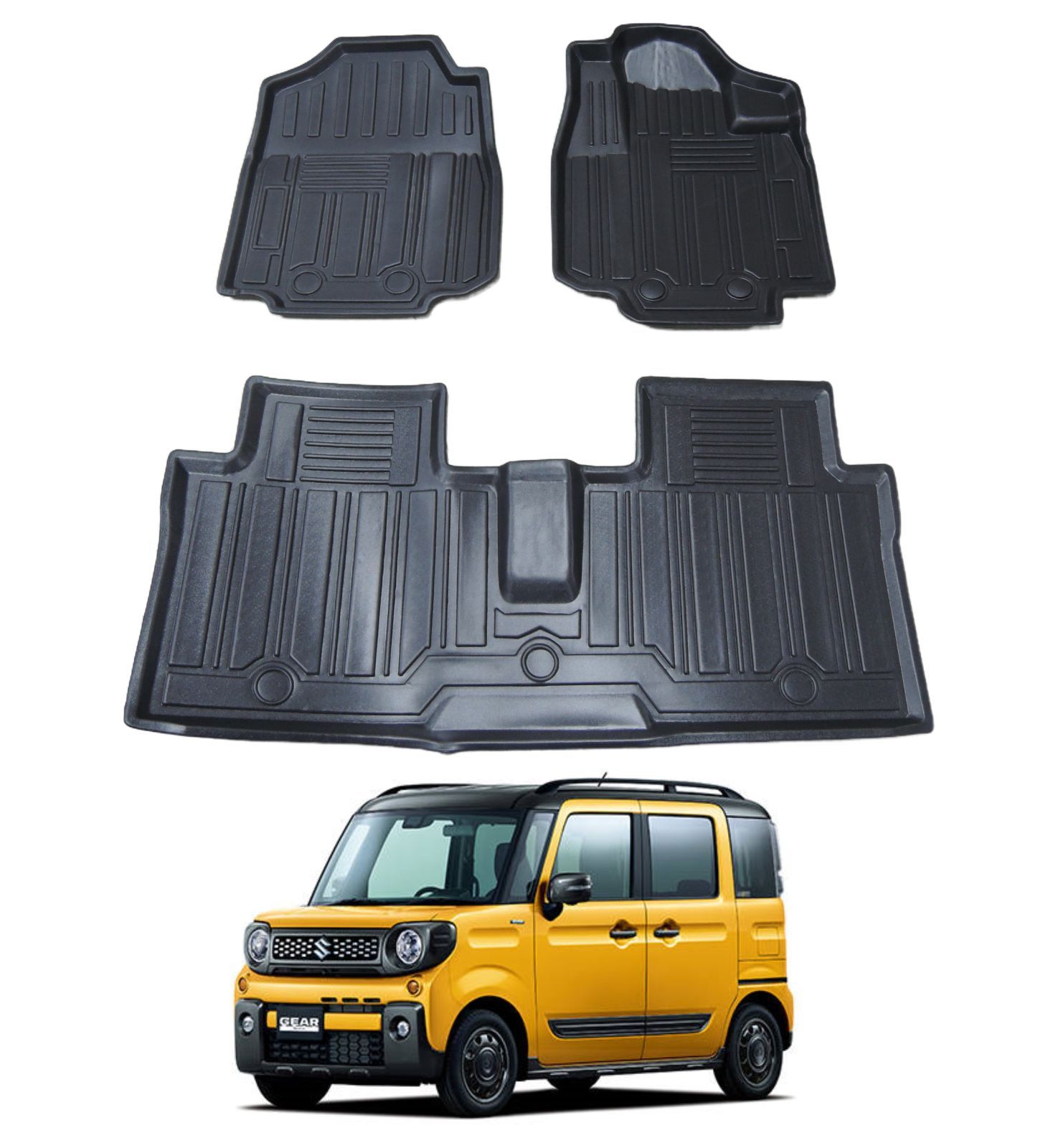スピード発送 スズキ スペーシア MK53S系 防水 防汚 3D フロアマット 運転席 助手席 後部座席 足元マット カスタム ギア対応 簡単に洗える 汚れにくい 頑丈 カーマット 車内マット ...
