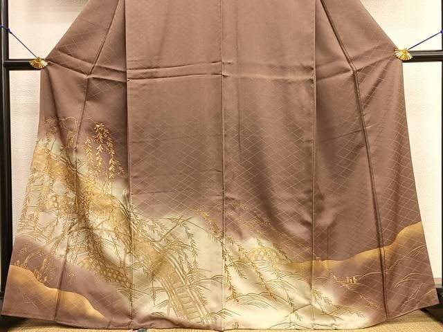 平和屋着物□豪華色留袖 駒刺繍 渡橋風景文 暈し染め 金彩 正絹 平和屋着物□豪華色留袖 駒刺繍 渡橋風景文 暈し染め 金彩 正絹