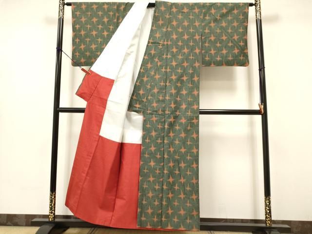 平和屋着物○上質な紬 作家物 越乃藍古代型 花亀甲文