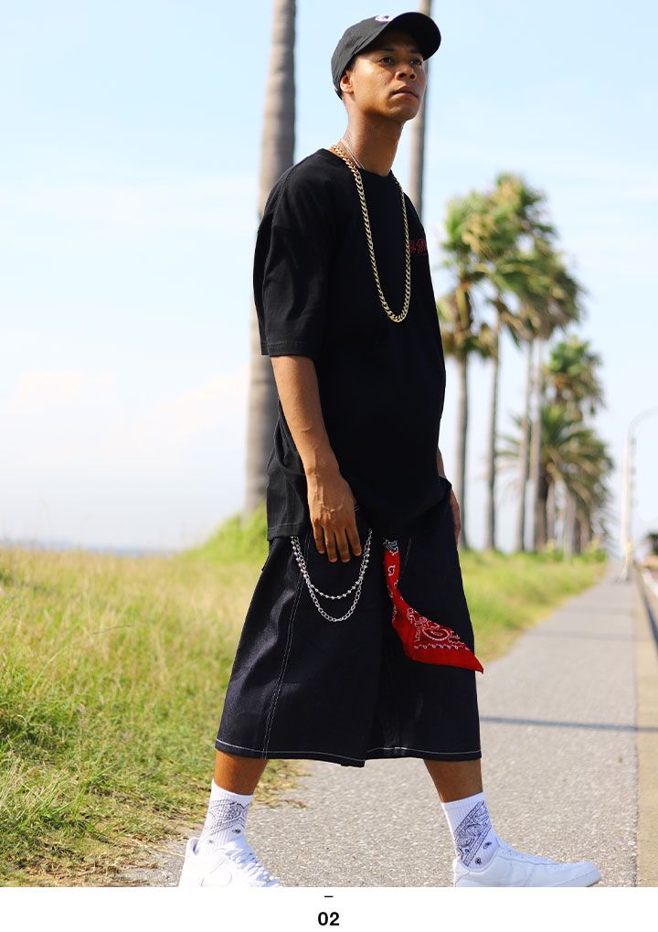 ACE FLAG 上下セット 半袖 Tシャツ デニム ハーフパンツ メンズ 白/黒