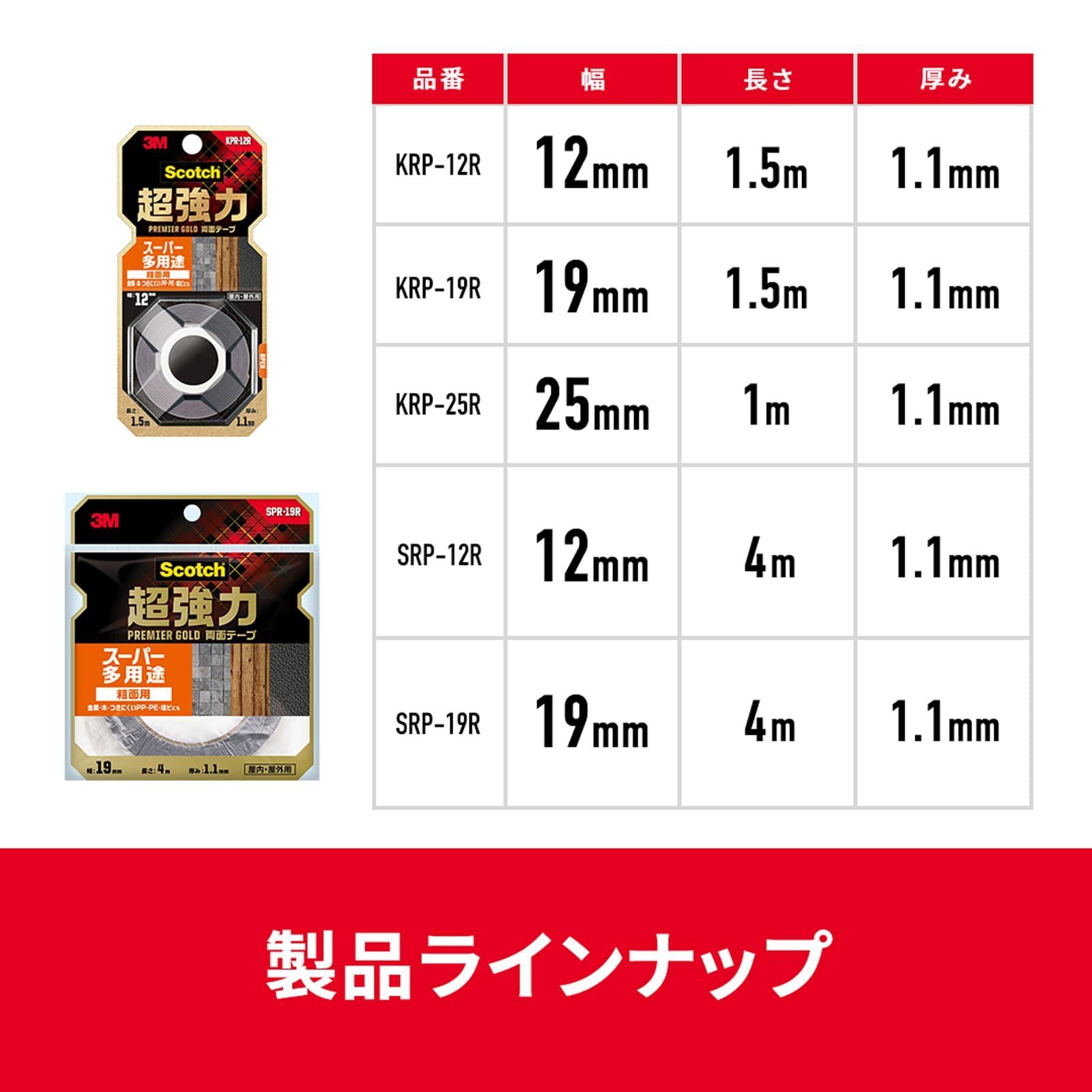 【特価セール】超強力両面テープ プレミアゴールド スコッチ スーパー多用途 粗面用 3M 幅19mm長さ1.5m KPR-19R - メルカリ