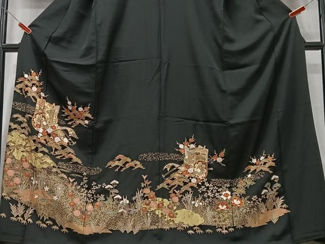 平和屋着物○豪華黒留袖 鴛鴦 渡橋文 金糸 正絹 逸品 DAAR0280yyy