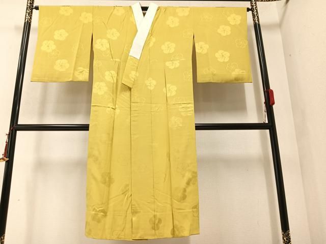 平和屋着物○長襦袢 無双仕立て 色無地 梅地紋 芥子色 正絹 逸品