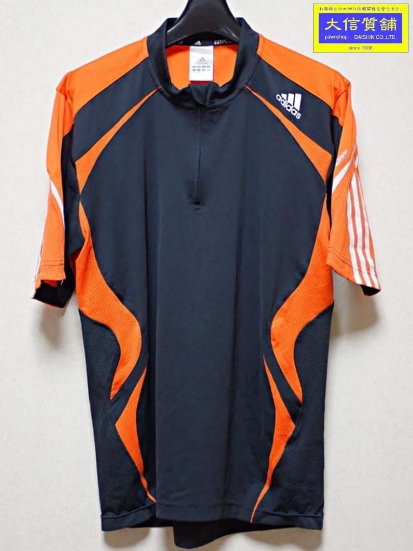 ADIDAS COMPETITION FORMOTION アディダス Tシャツ ハーフジップ 半袖 メンズM 984564 ブラックxオレンジ ...