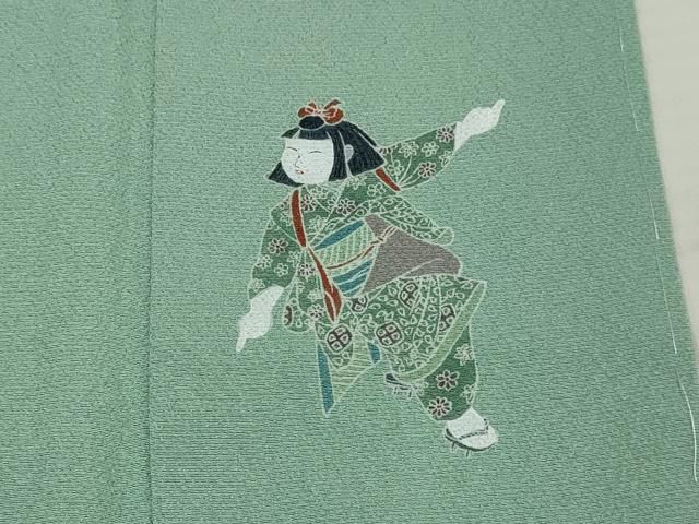 平和屋着物▽上質な色無地 単衣 笹地紋 錆青磁色 正絹