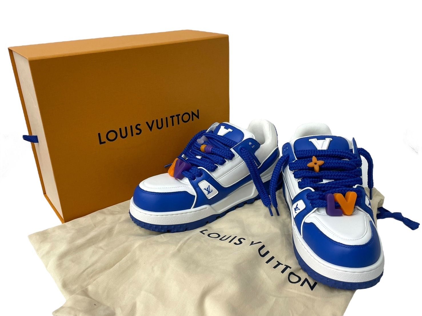 極美品 LOUISVUITTON ルイヴィトン LVトレイナー マキシ ライン ローカットスニーカー VL 0263 ブルー ホワイト サイズ8 中古 64969 | Beli pada ...