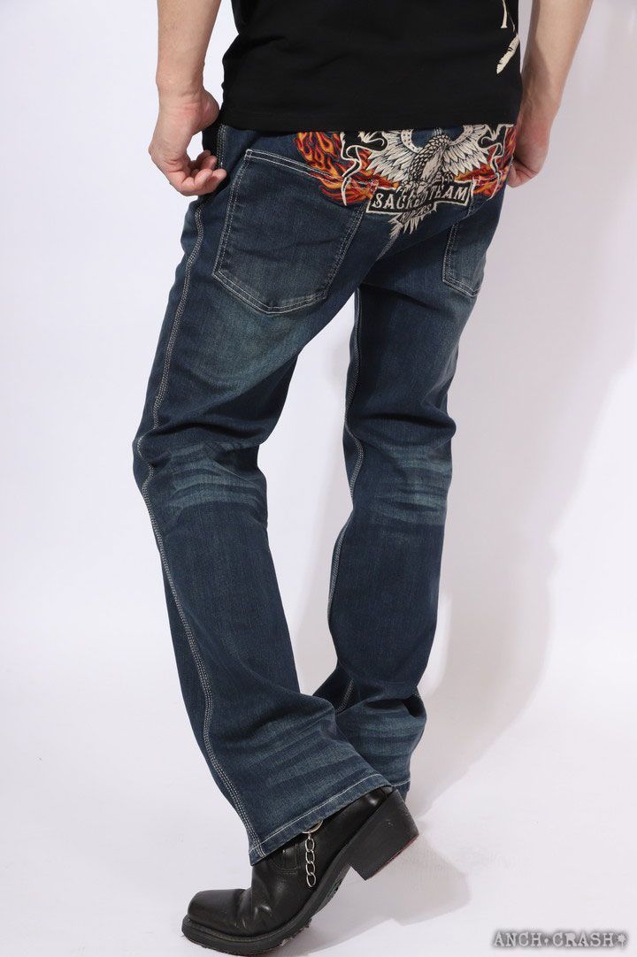 VANSON バンソン イーグル 刺繍 ストレッチ デニムパンツ SP-B-30 濃紺