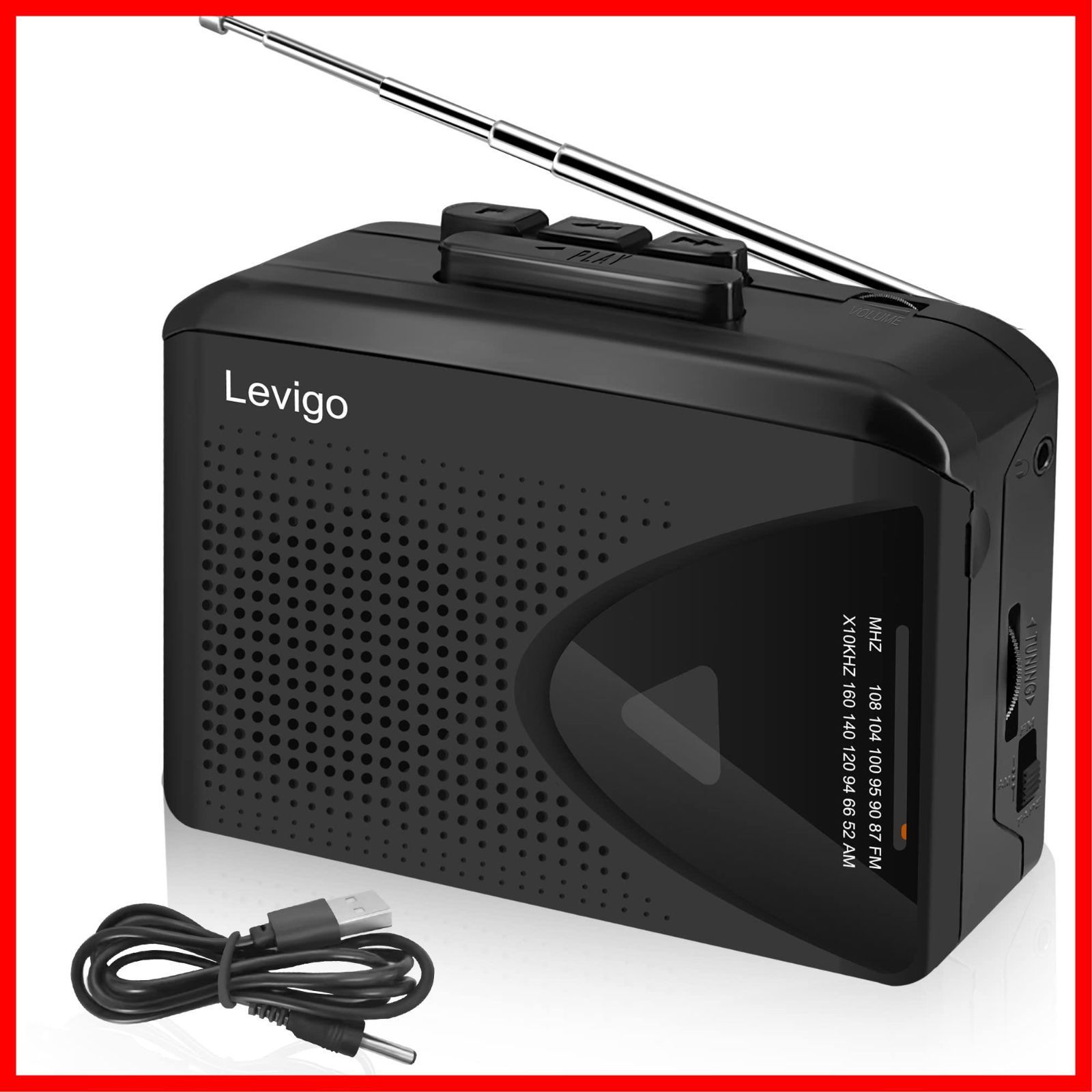 【特売】Levigo カセットプレーヤー カセットテープ ポータブル ラジオ AM/FMラジオ テープ再生 軽量 コンパクト USBケーブル ...