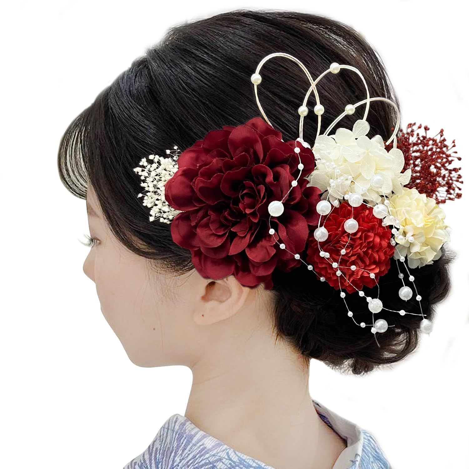 Baramoly 髪飾り ダリア 和装 着物 浴衣 プリザーブドフラワー 造花 花飾り 祭り 花火大会 成人式 結婚式 卒業式 七五三 ウエディング 謝恩会 かわいい 簡潔 髪留め - メルカリ