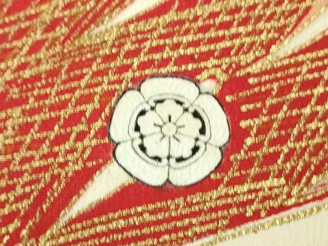 平和屋本店□極上 アンティーク 大正ロマン 振袖 刺繍 飛鶴松文 黒地