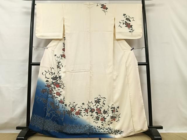平和屋着物○訪問着 友禅 草花文 暈し染め 鬼しぼ縮緬 正絹