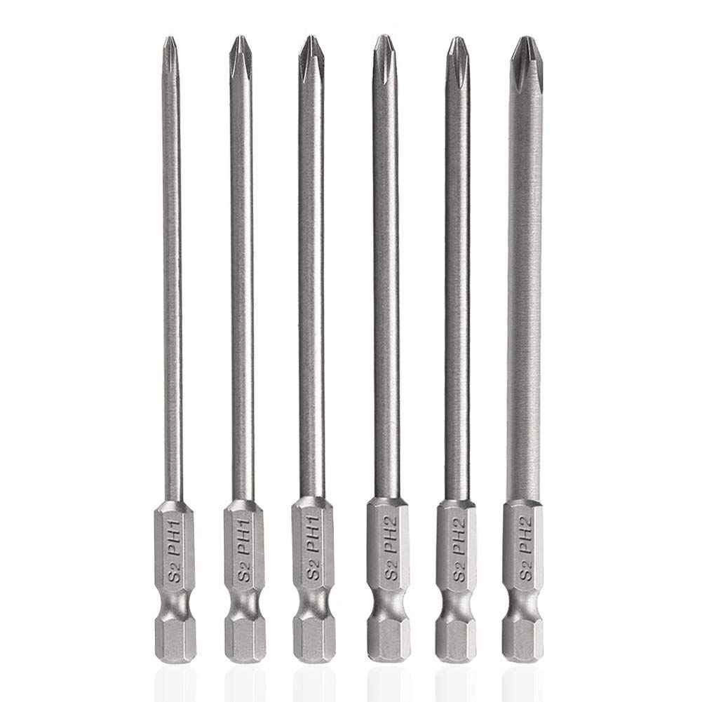 【人気商品】Saipor 6ピース 磁気クロスヘッドドライバービット 6.35mm(1/4) 六角軸 S2鋼 PH1 PH2電動ドライバービット ドリルビット工具 (150mm) - メルカリ