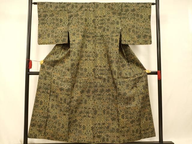 平和屋着物○本場大島紬 一元絣 更紗花文 正絹 逸品 AAAV7512zg