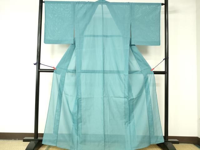 平和屋着物□上質な色無地 変わり格子地紋 青鈍色 正絹 逸品 AAAZ2548cs