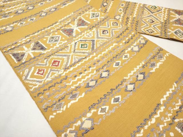 平和屋本店□極上 1854年創業 帯屋捨松 八寸名古屋帯 紬地 横段花蝶文