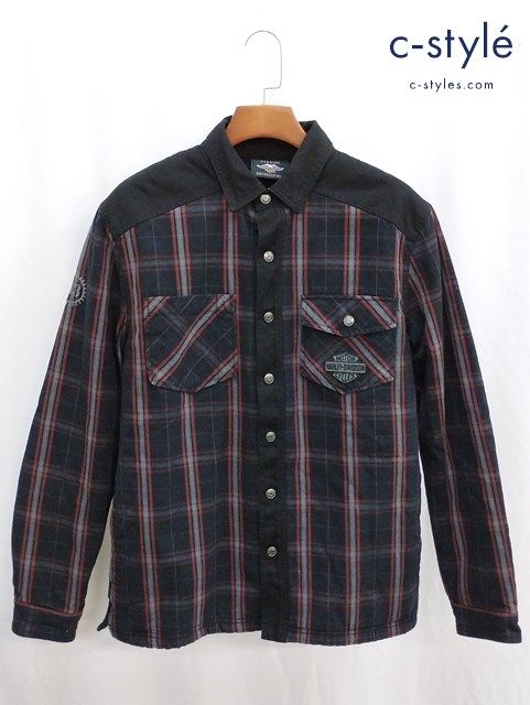 N593 [秋冬物][人気] Harley-Davidson Sherpa Fleece Lined Plaid Shirt Jacket M ...