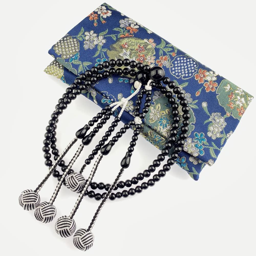 【人気商品】尺0 beads praying (黒玉＋2色房) SGI SGI 数珠 小田巻梵天房 数珠＋数珠入れセット 男性女性兼用 M ...