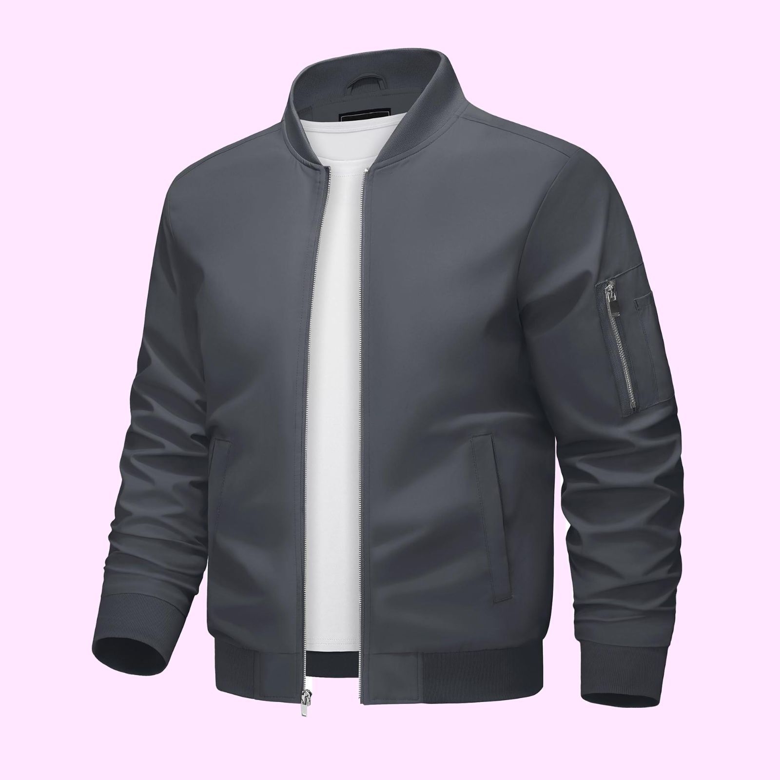 Size:L_Color:グレー [KEFITEVD] メンズジャケット 秋冬 ライトジャケット ポリエステル ブルゾン シンプル カジュアル ...