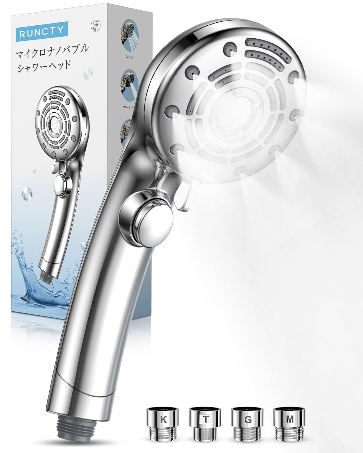 RUNCTY シャワーヘッド マイクロナノバブル【6段階水流・肌奥までに浸透超微細泡・高洗浄とともに超節水】ミストシャワー ヘッド ナノバブル 手元止水 極細水流 肌ケア 美髪 毛穴汚れ除去 ...