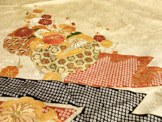 平和屋着物□訪問着 駒刺繍 雪輪草花文 金彩 正絹 逸品 AAAX0536ph