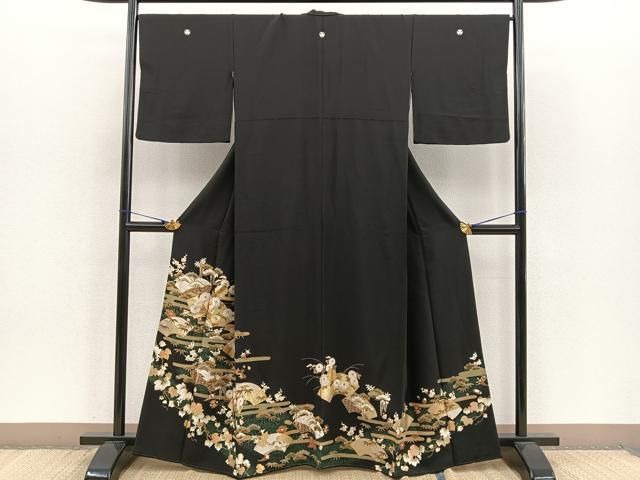 平和屋着物□豪華黒留袖 駒刺繍 松竹梅 エ霞地紙花文 金糸 金彩 平和屋着物□豪華黒留袖 駒刺繍 松竹梅 エ霞地紙花文 金糸 金彩