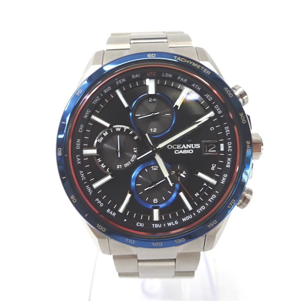 Ft588441 カシオ 腕時計 オシアナス クロノグラフ タフソーラー OCW-T4000D-1AJF ブルー×シルバー ブラック文字盤 ...