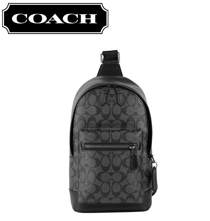 COACH コーチバッグ メンズバッグ C2853 チャコール×ブラック ボディーバッグ ショルダーバッグ クロスボデイー 斜めがけバッグ ...