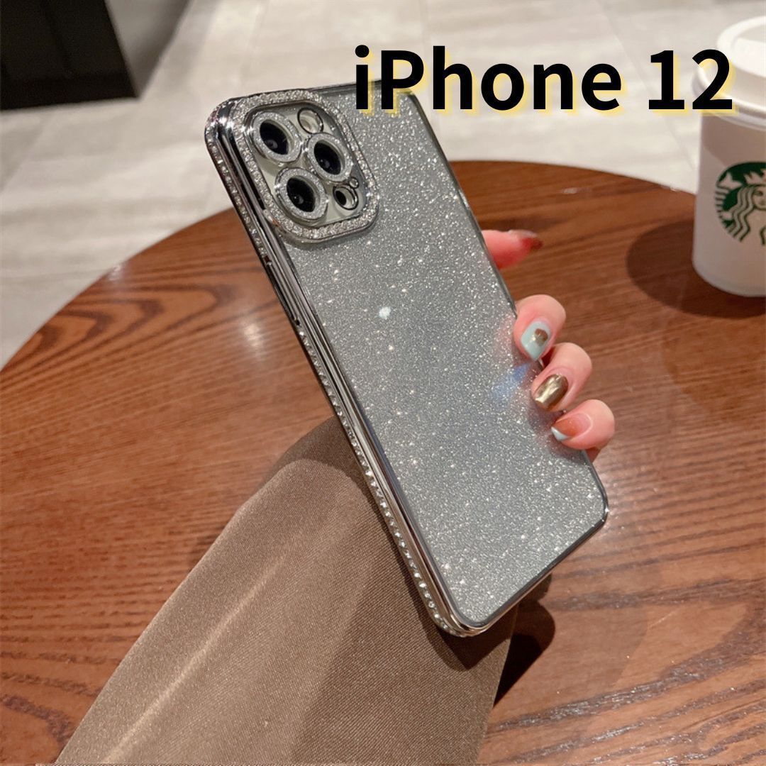 【SHOPS T】iPhone12 スマホケース 銀 ラメ キラキラ ラインストーン シンプル 軽量 おしゃれ かわいい E028 - メルカリ