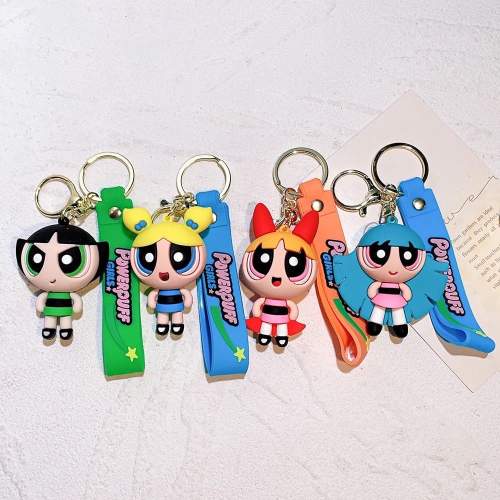 パワーパフガールズ 3Dラバーキーホルダー ブロッサム バブルス バターカップ ブリス 車 鍵キーリング カートゥーン 人形 ギフト ...
