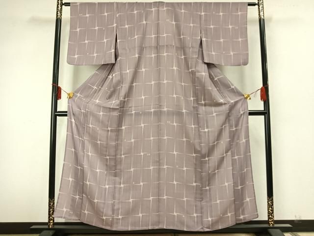 平和屋着物▽上質な紬 単衣 菱文 正絹 逸品 AAAZ9344fy