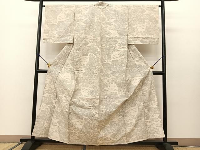 平和屋着物▽上質な紬 単衣 雲取り吉祥文 正絹 逸品 CAAW1378xi