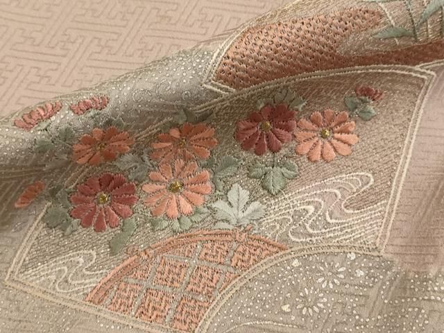 平和屋着物□訪問着 絞り 刺繍 地紙草花文 金銀彩 正絹 逸品