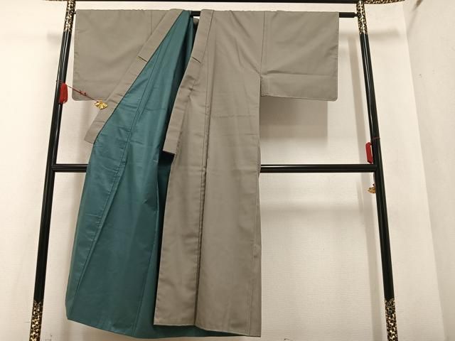 平和屋着物○男性 お召 色無地 利休白茶色 正絹 逸品 未使用