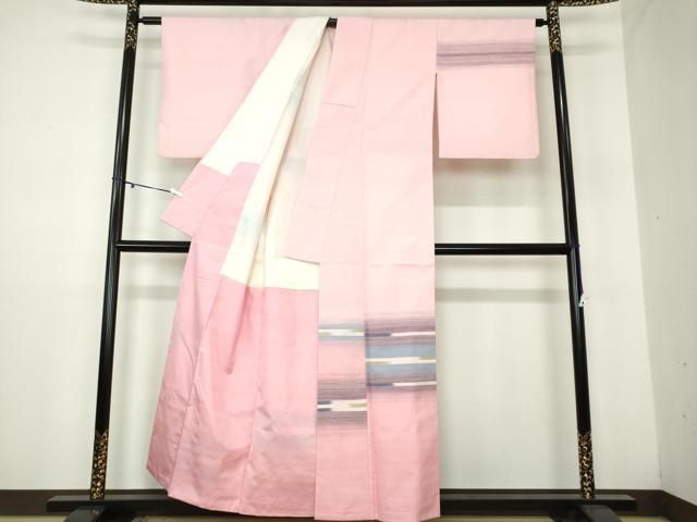 平和屋着物○紅花紬 米沢 訪問着 横段文 正絹 逸品 DAAY1441ps 紅花