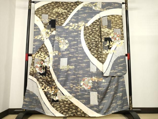 平和屋着物○長襦袢 無双 地紙群鶴花文 金彩 正絹 逸品 未