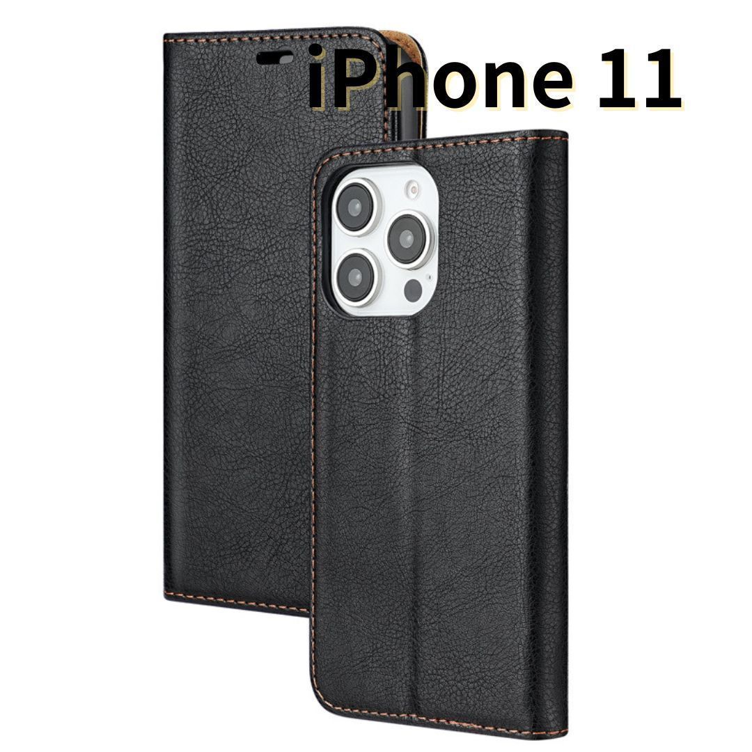 【SHOPS】 iPhone11 レザー風 スマホケース 手帳型 耐衝撃 マグネット式 カードケース 黒 E046 - メルカリ